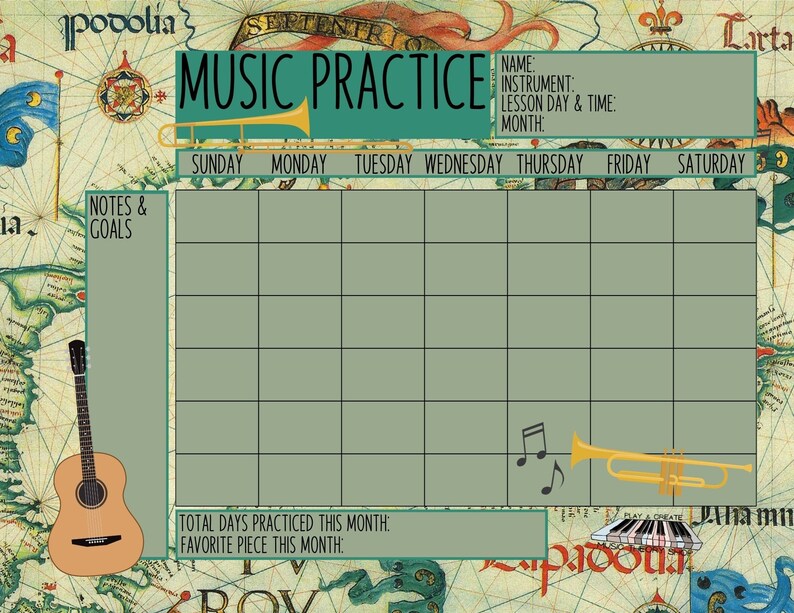 PRACTICE CHARTS, Music Practice Tracker, Music Lessons, Music Progress ...