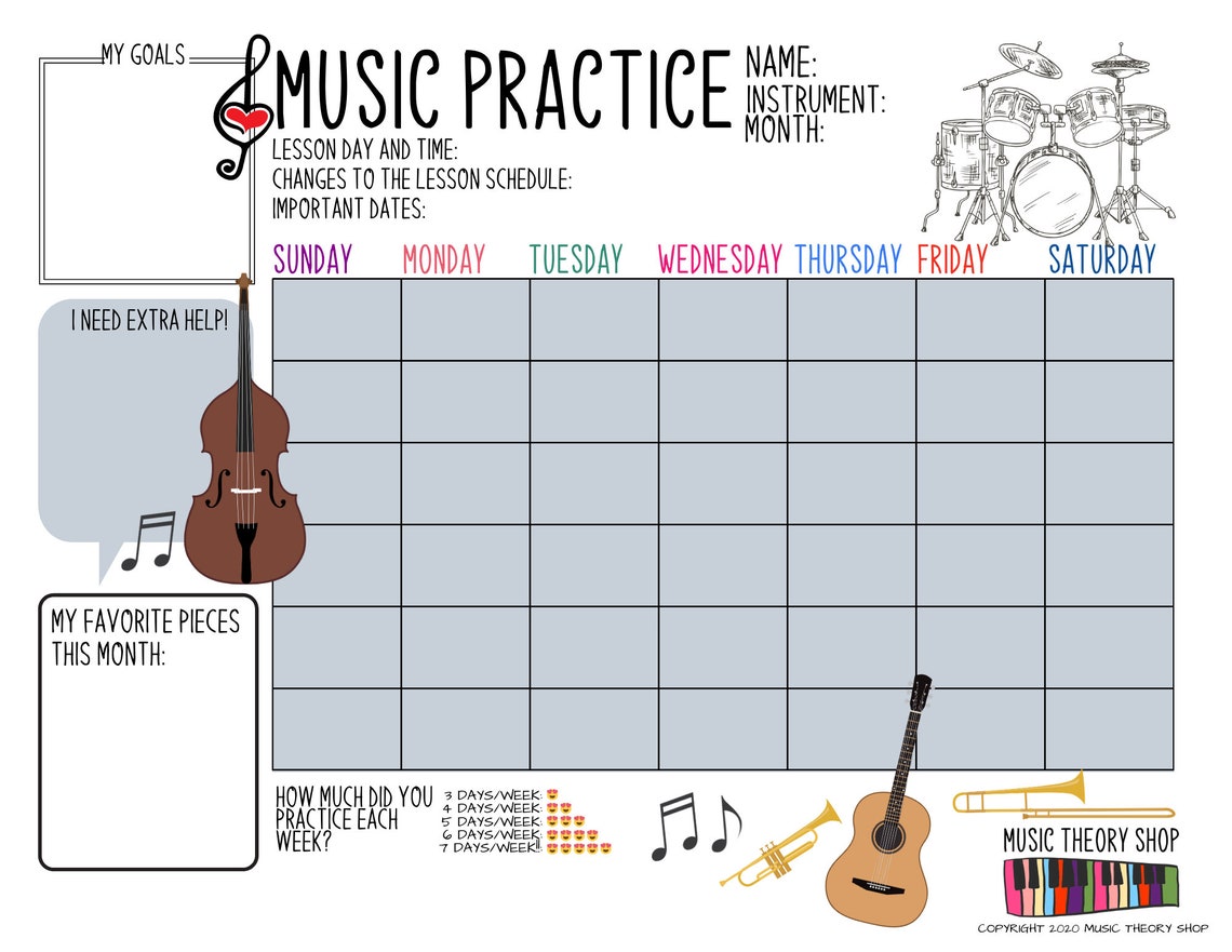 PRACTICE CHARTS Music Practice Tracker Music Lessons Music - Etsy Canada