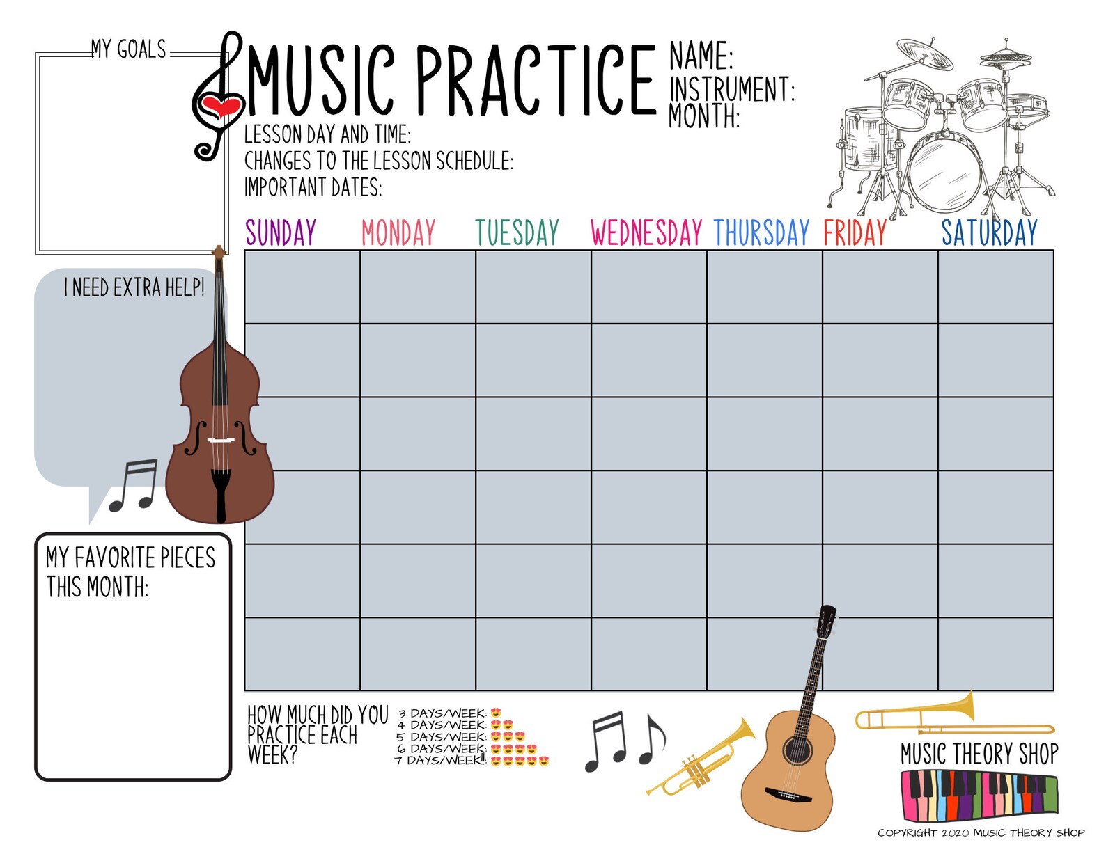PRACTICE CHARTS, Music Practice Tracker, Music Lessons, Music Progress ...