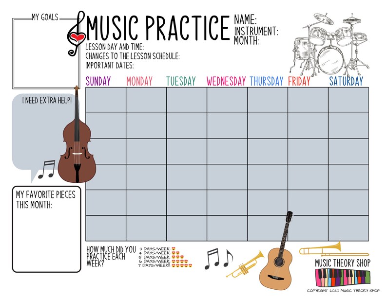 PRACTICE CHARTS, Music Practice Tracker, Music Lessons, Music Progress ...