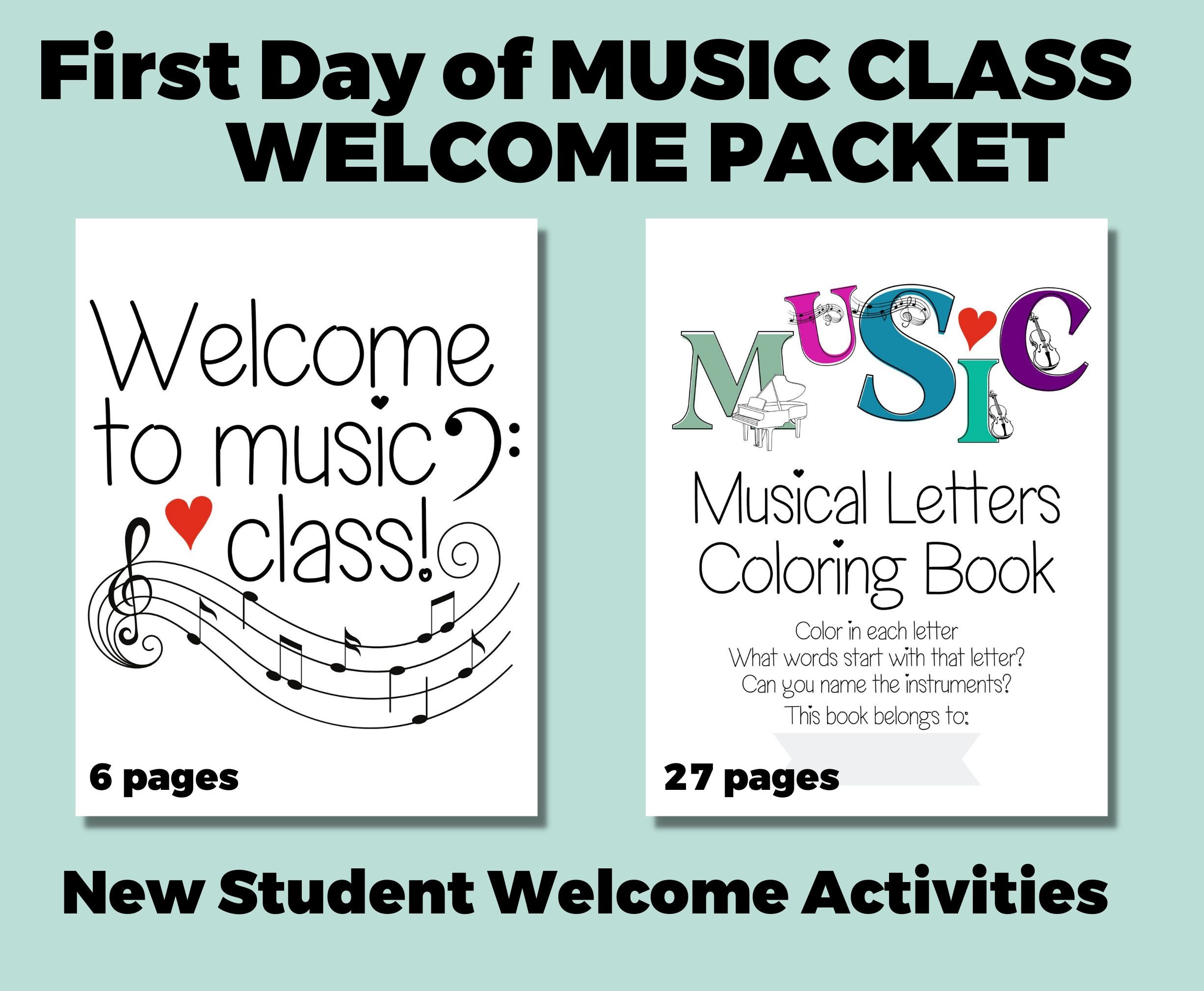 Music Class STUDENT ACTIVITY, Welcome Pages, Coloring Book, Music ...