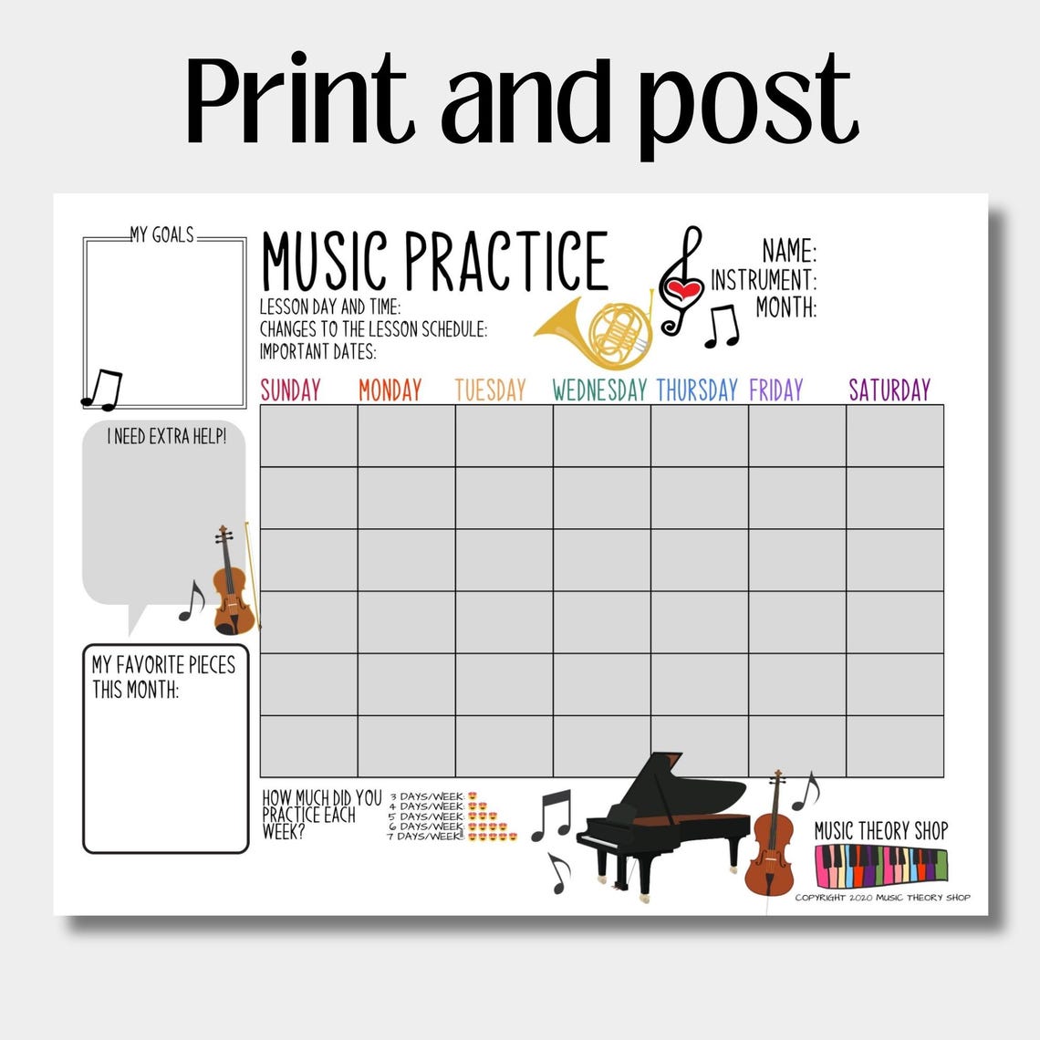PRACTICE TRACKER CHARTS, Music Practice Tracker, Music Lessons, Music ...