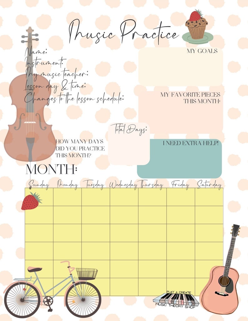 PRACTICE CHARTS, Music Practice Tracker, Music Lessons, Music Progress ...