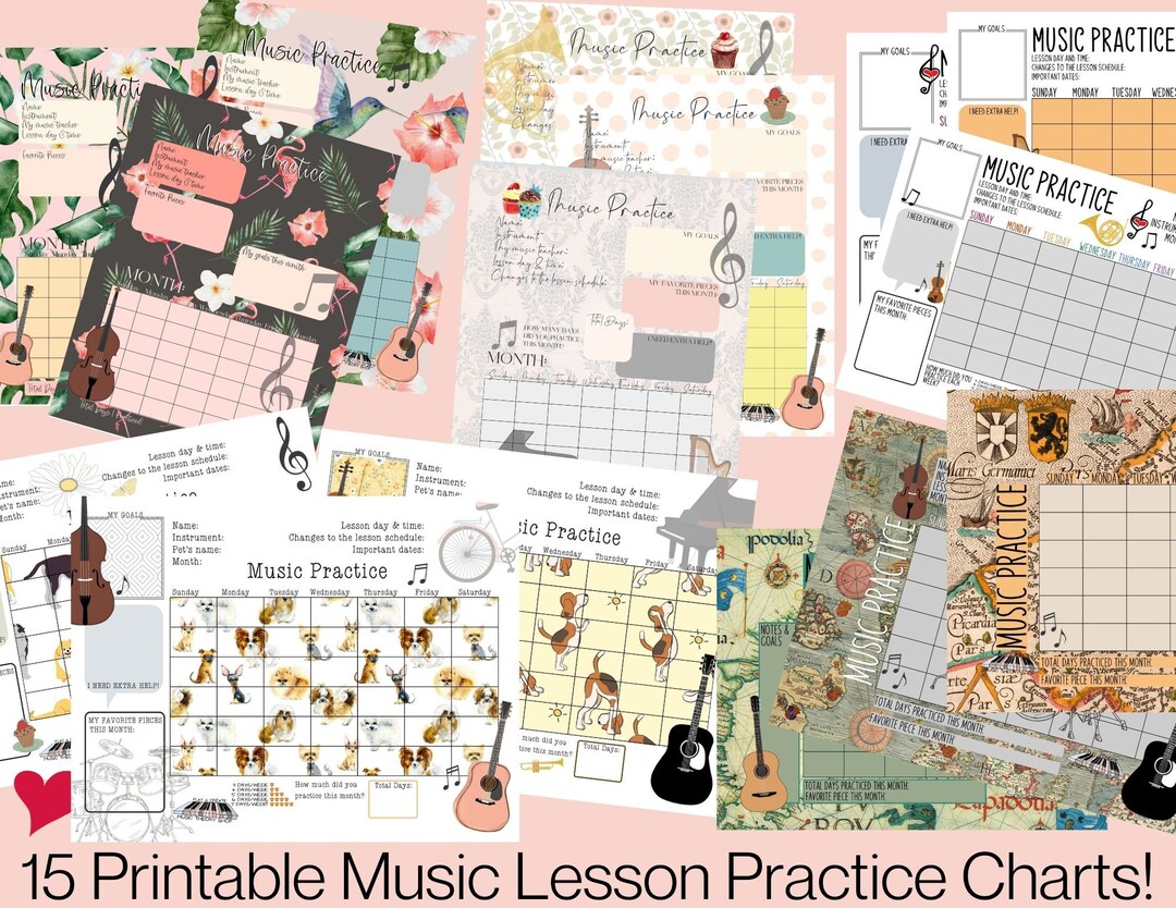 PRACTICE CHARTS Bundle, Music Practice Tracker, Music Lessons, Music ...