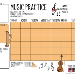 PRACTICE CHARTS, Music Practice Tracker, Music Lessons, Music Progress ...