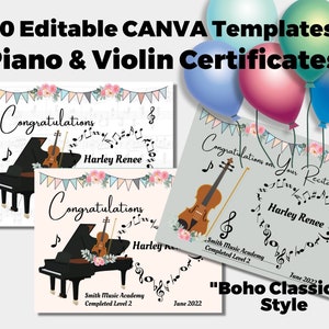 20 Editable CANVA Templates, Certificate, Award, Piano, Violin, Music ...