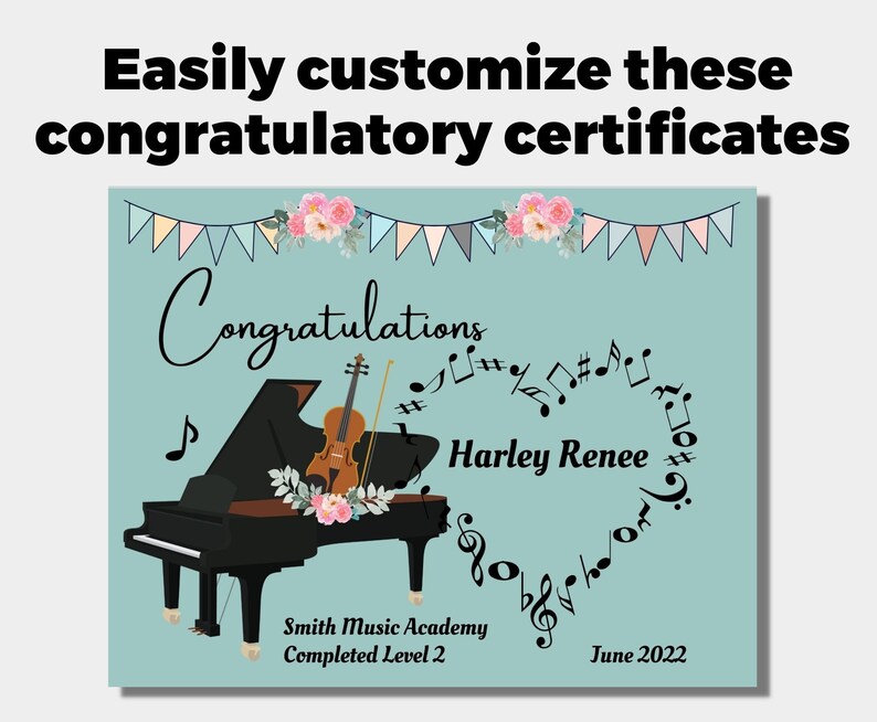 20 Editable CANVA Templates, Certificate, Award, Piano, Violin, Music ...