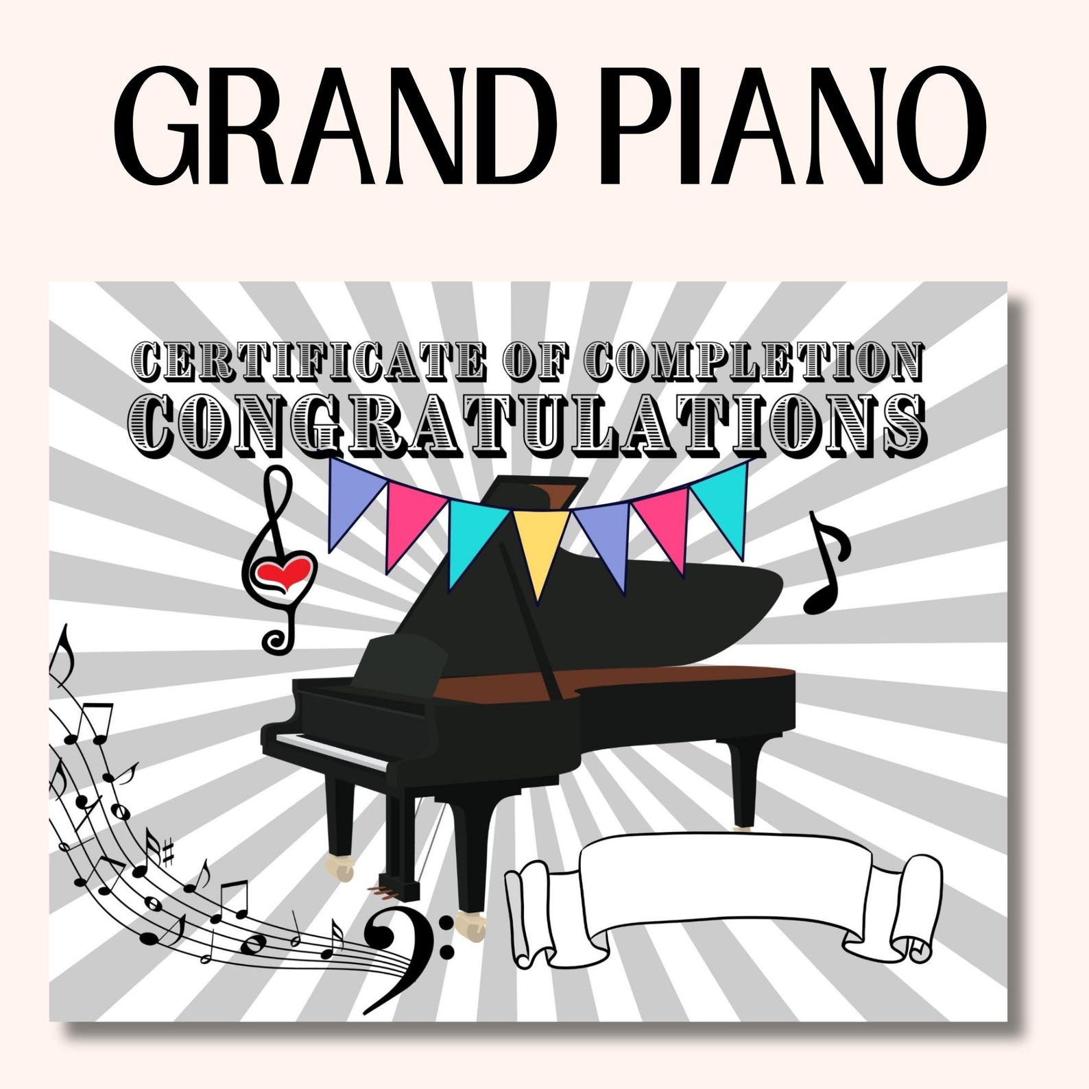 6 MUSIC CERTIFICATE, Awards, Printable, Piano, Treble Clef, Bass Clef ...