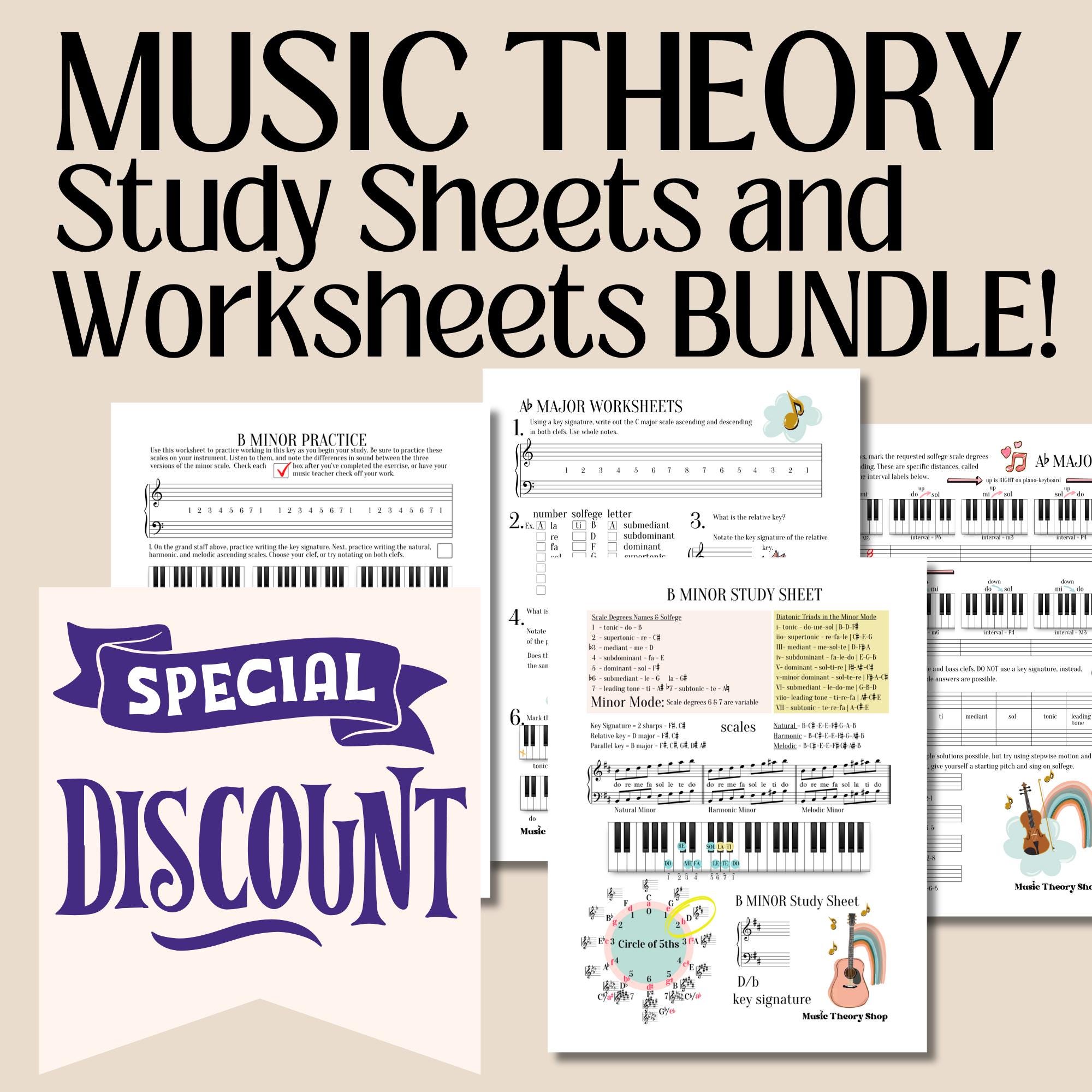 Music Theory Worksheets | 30 Weeks of Assignments, Scales, Key ...