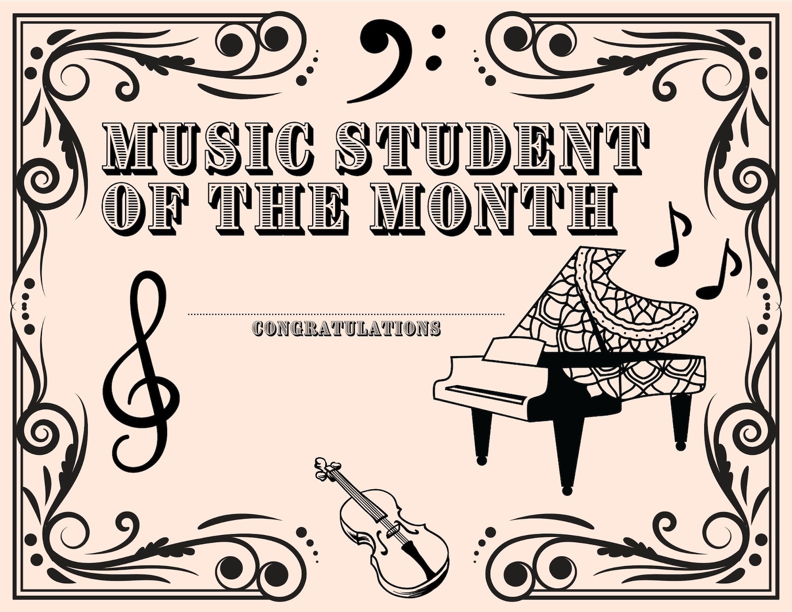 MUSIC CERTIFICATE Award, Achievement, Music Student of the Month, Day ...