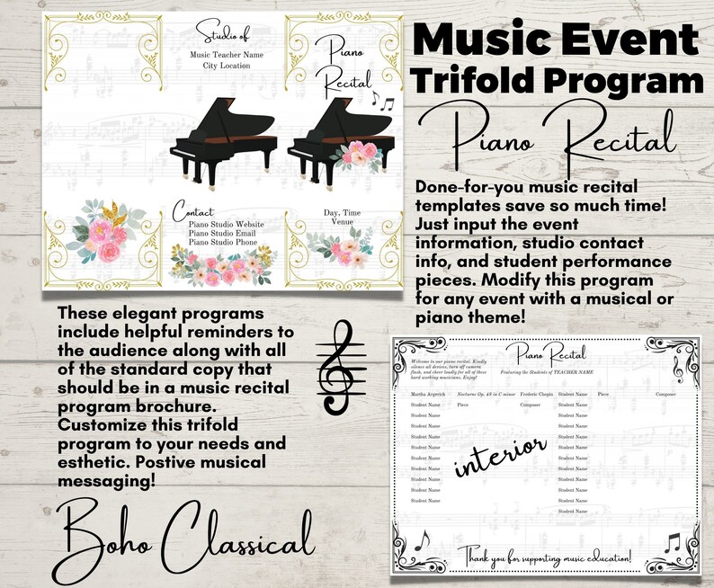 22 Editable Piano Recital Certificate Trifold Program - Etsy Australia
