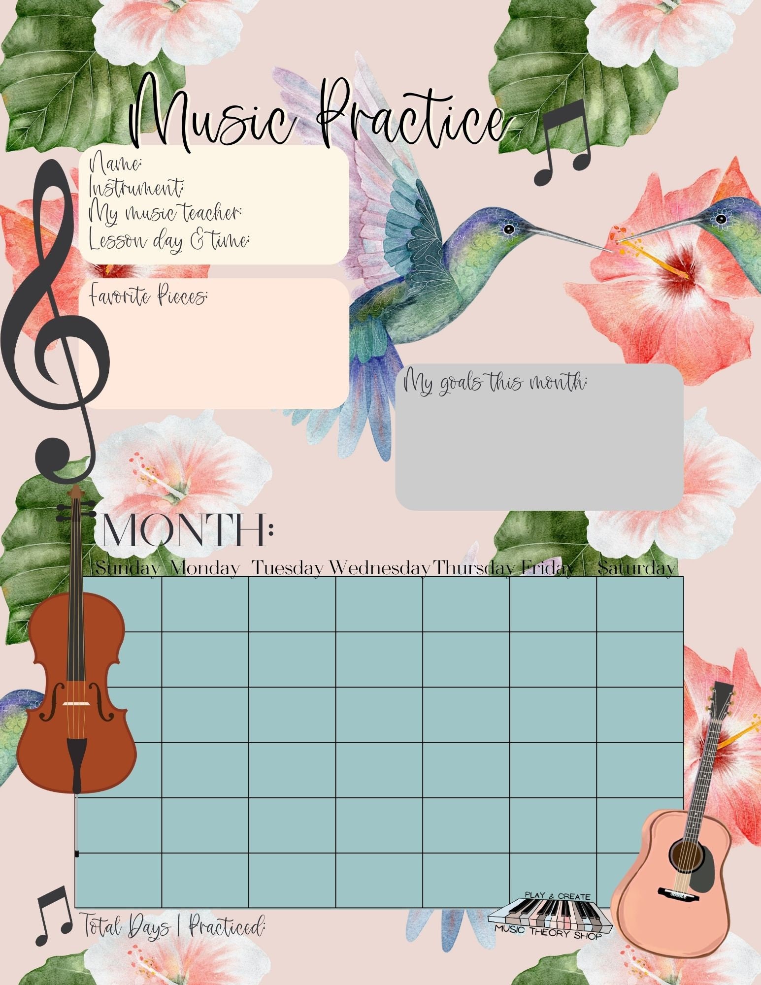 PRACTICE CHARTS Music Practice Tracker Music Lessons Music - Etsy
