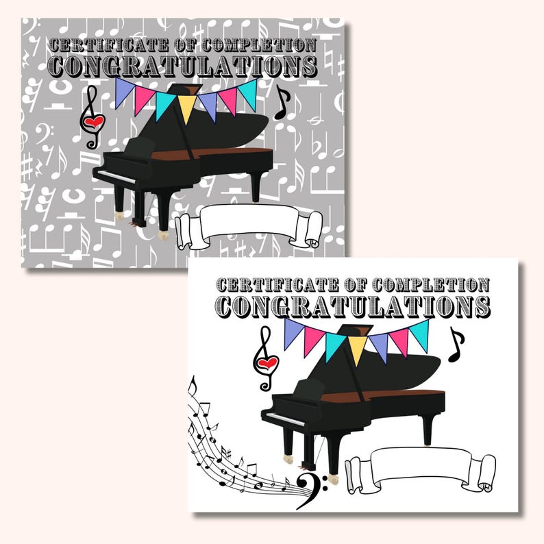 6 MUSIC CERTIFICATE, Awards, Printable, Piano, Treble Clef, Bass Clef ...