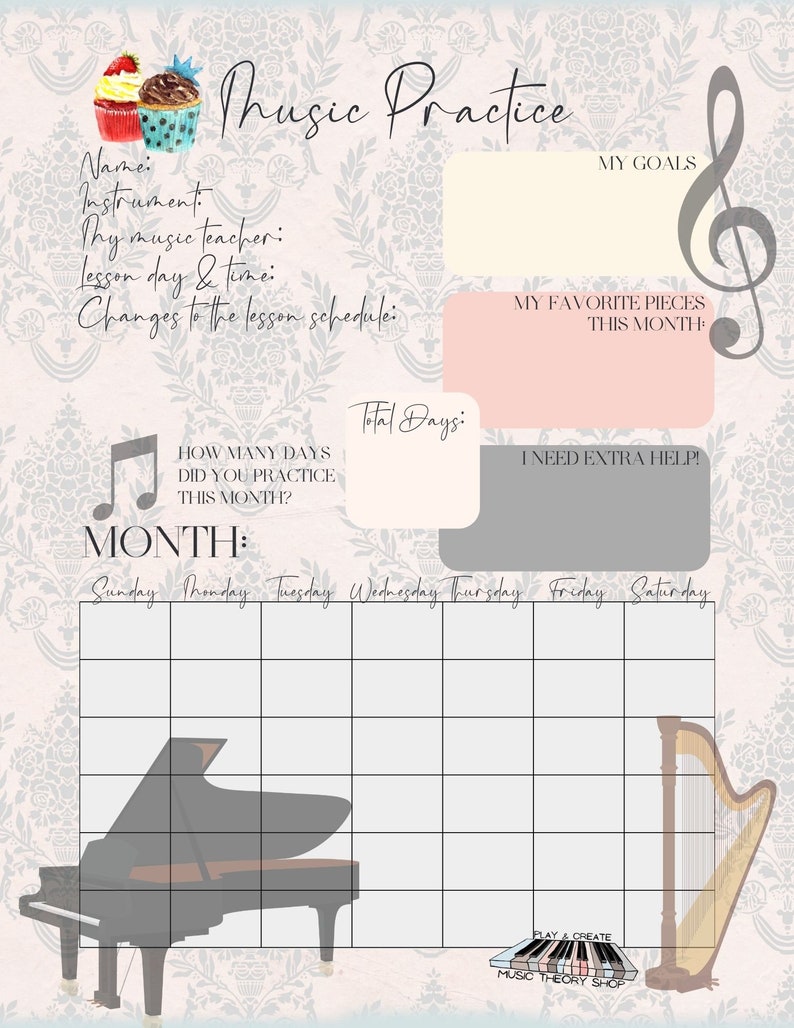 PRACTICE CHARTS, Music Practice Tracker, Music Lessons, Music Progress ...