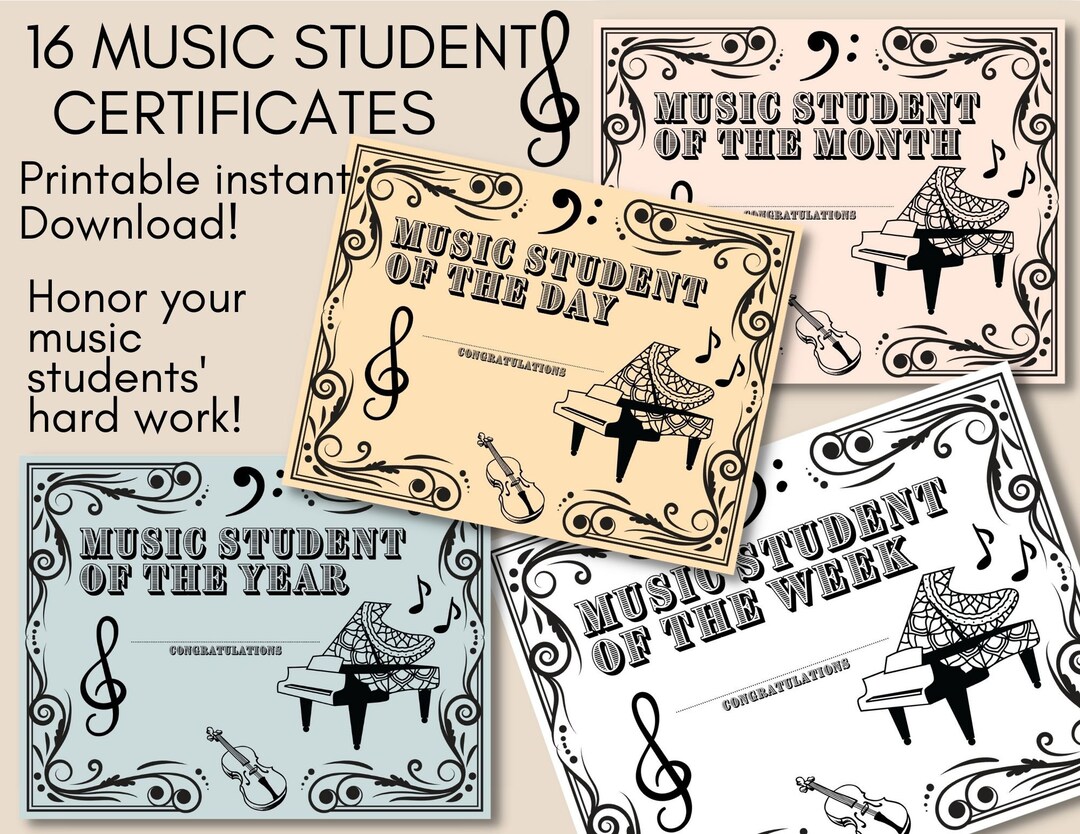 MUSIC CERTIFICATE Award, Achievement, Music Student of the Month, Day ...