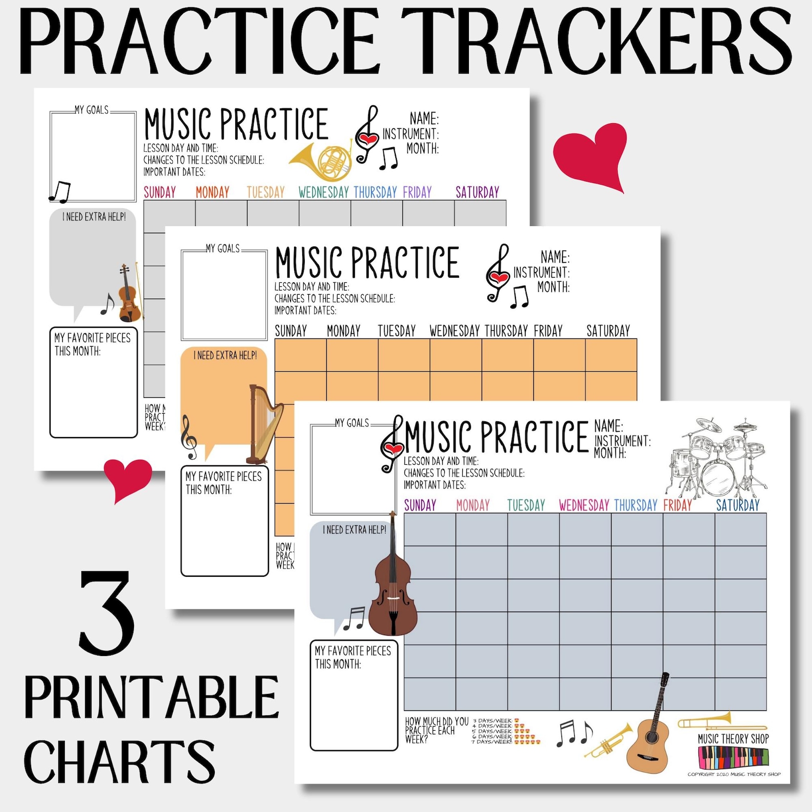 PRACTICE TRACKER CHARTS, Music Practice Tracker, Music Lessons, Music ...