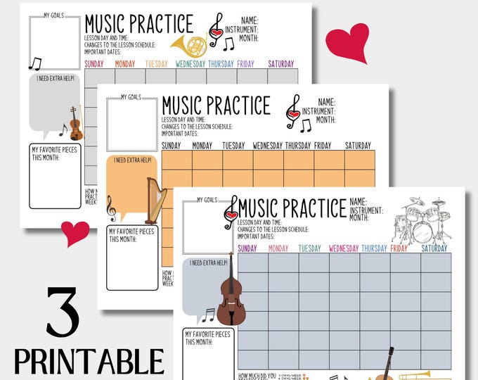 PRACTICE TRACKER CHARTS, Music Practice Tracker, Music Lessons, Music ...
