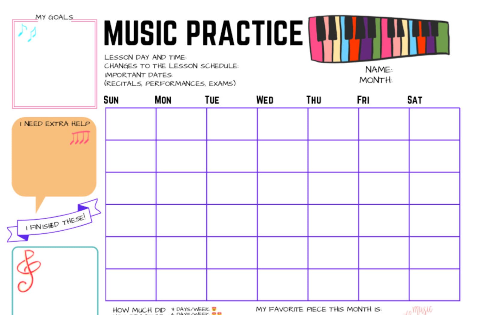 PRACTICE CHARTS, Music Practice Tracker, Music Lessons, Music Progress ...
