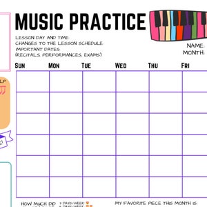 PRACTICE CHARTS, Music Practice Tracker, Music Lessons, Music Progress ...