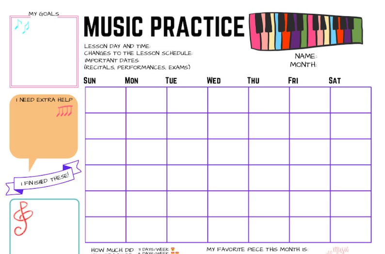 PRACTICE CHARTS, Music Practice Tracker, Music Lessons, Music Progress ...