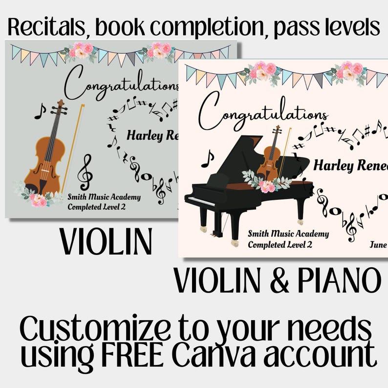 20 Editable CANVA Templates, Certificate, Award, Piano, Violin, Music ...