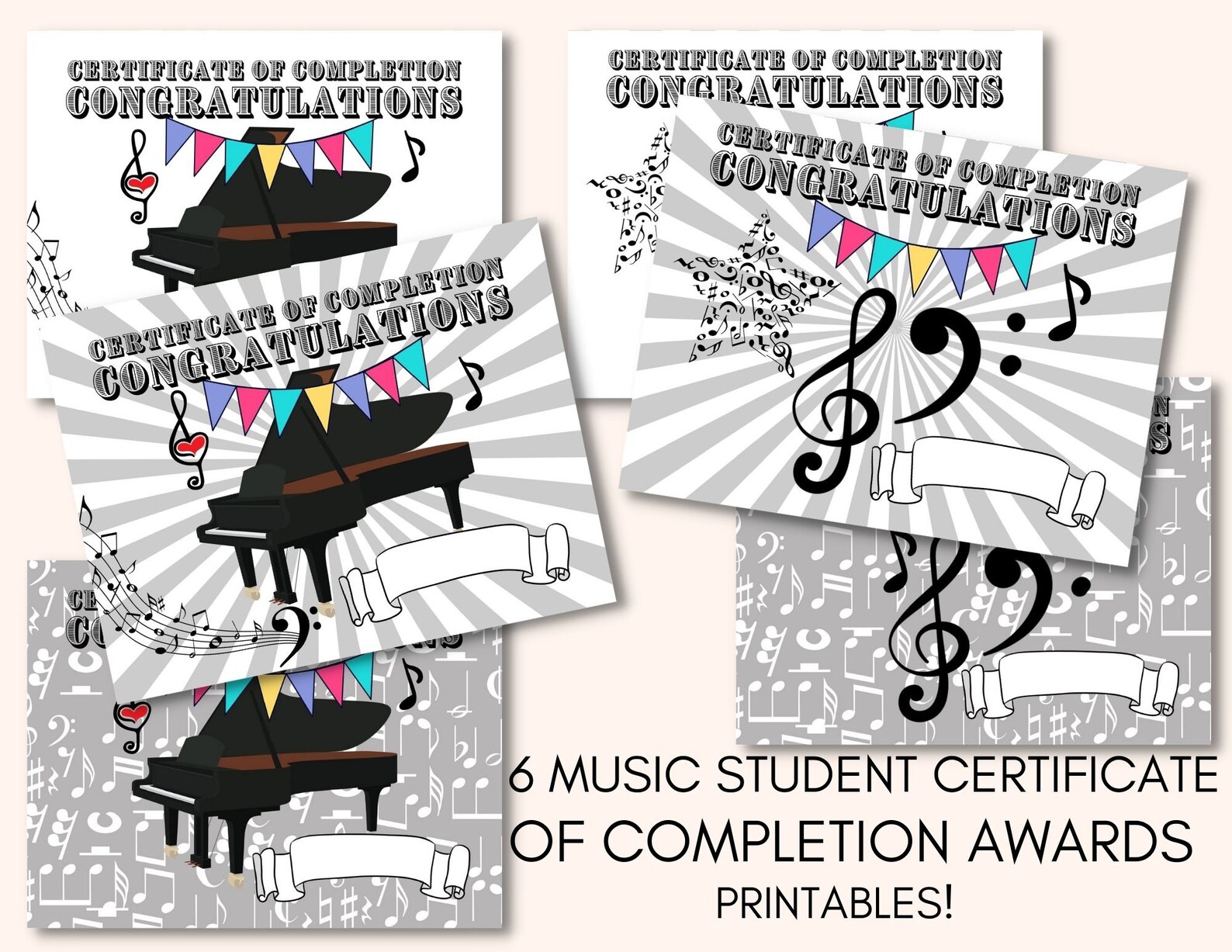 MUSIC CERTIFICATE, Awards, Printable, Piano, Treble Clef, Bass Clef ...