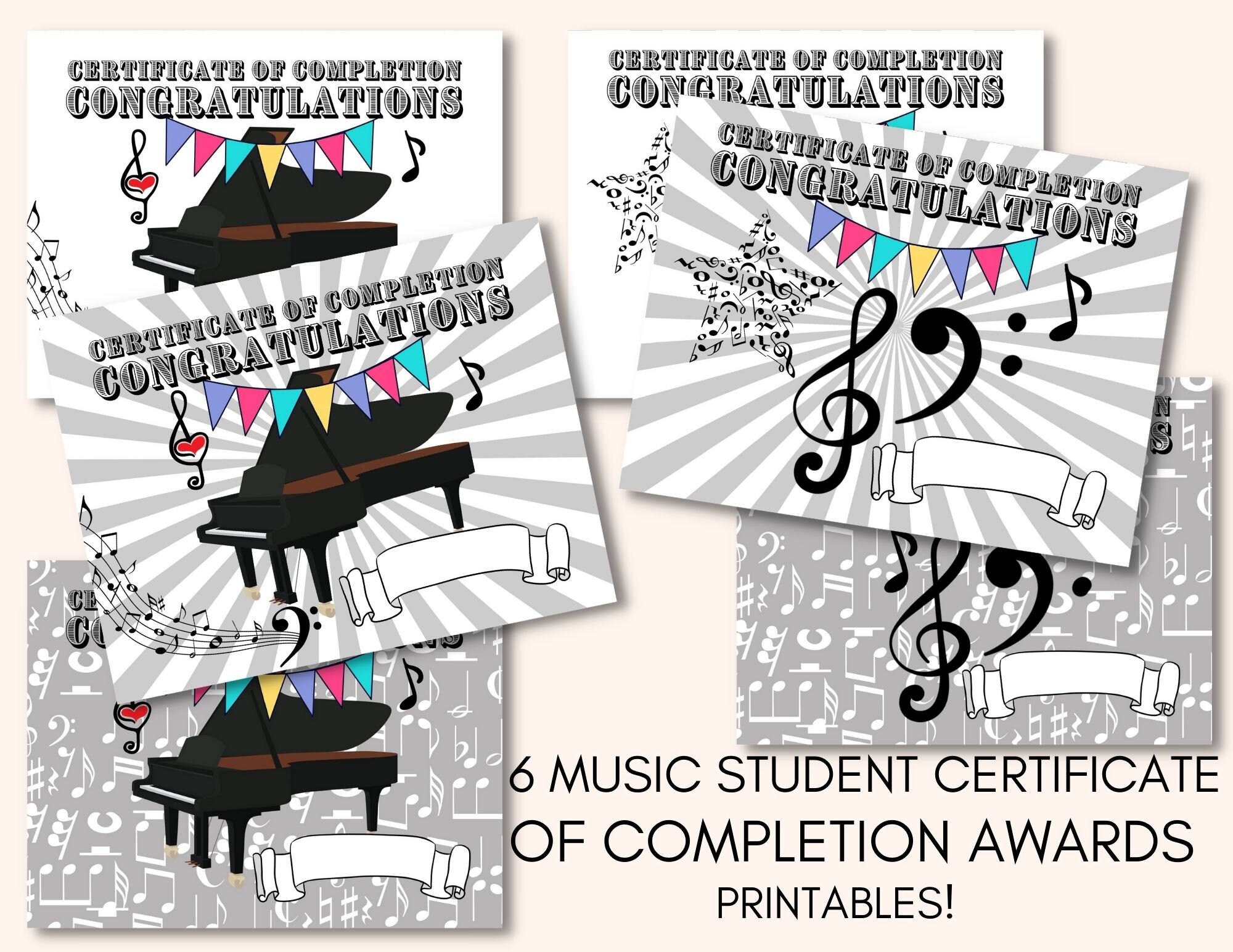 MUSIC CERTIFICATE, Awards, Printable, Piano, Treble Clef, Bass Clef ...