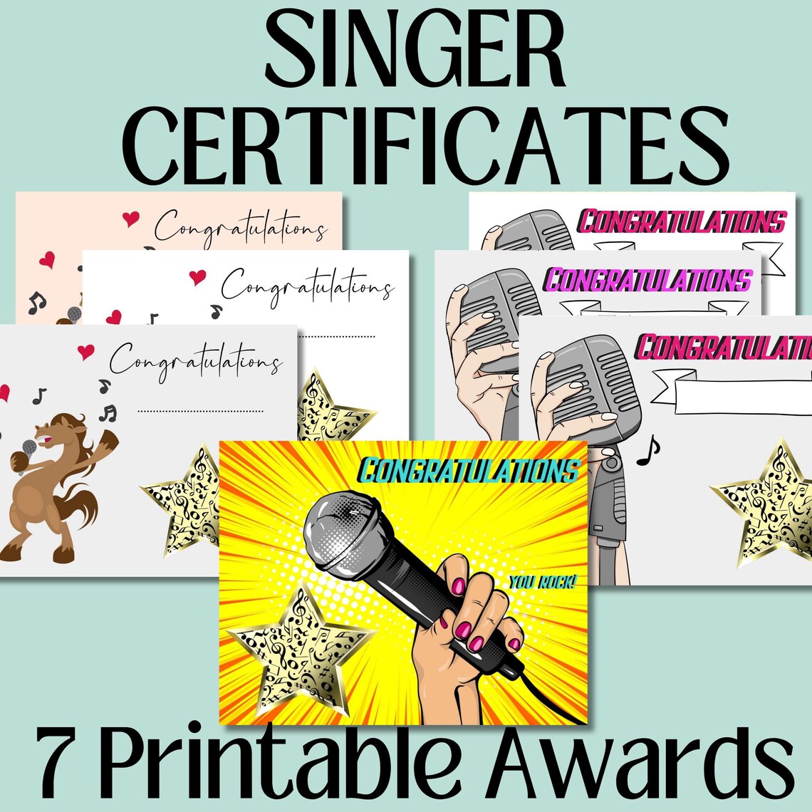 7 MUSIC CERTIFICATE Printable Singer, Award, Achievement, Music Student ...