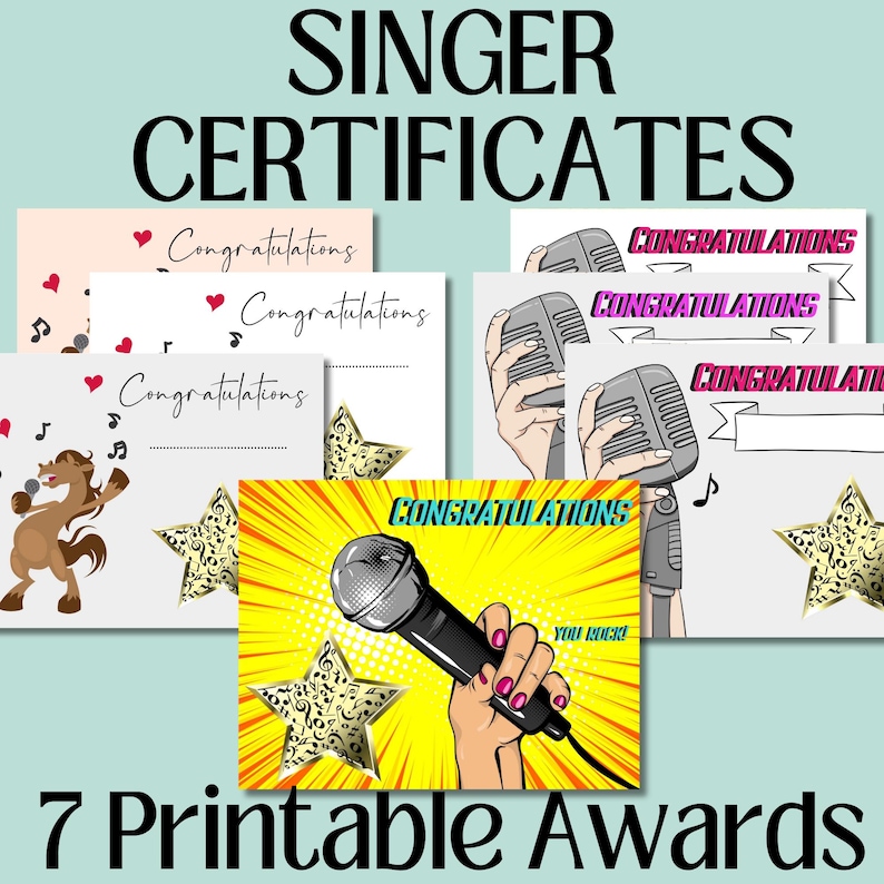 7 MUSIC CERTIFICATE Printable Singer, Award, Achievement, Music Student ...