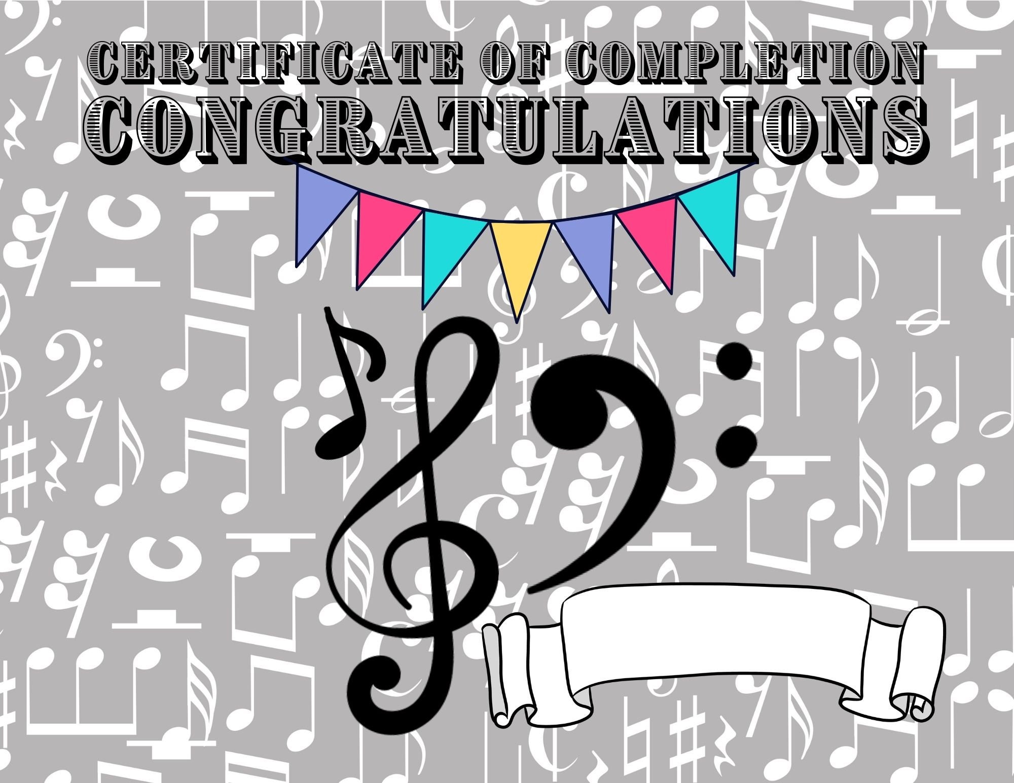 MUSIC CERTIFICATE, Awards, Printable, Piano, Treble Clef, Bass Clef ...
