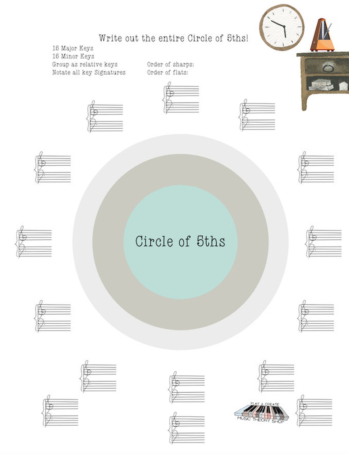 MUSIC THEORY, Circle of 5ths Exercise, Major and Minor Keys Tracker ...