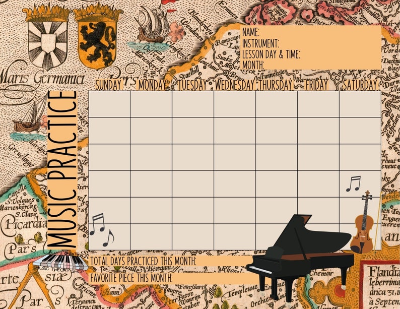 PRACTICE CHARTS, Music Practice Tracker, Music Lessons, Music Progress ...