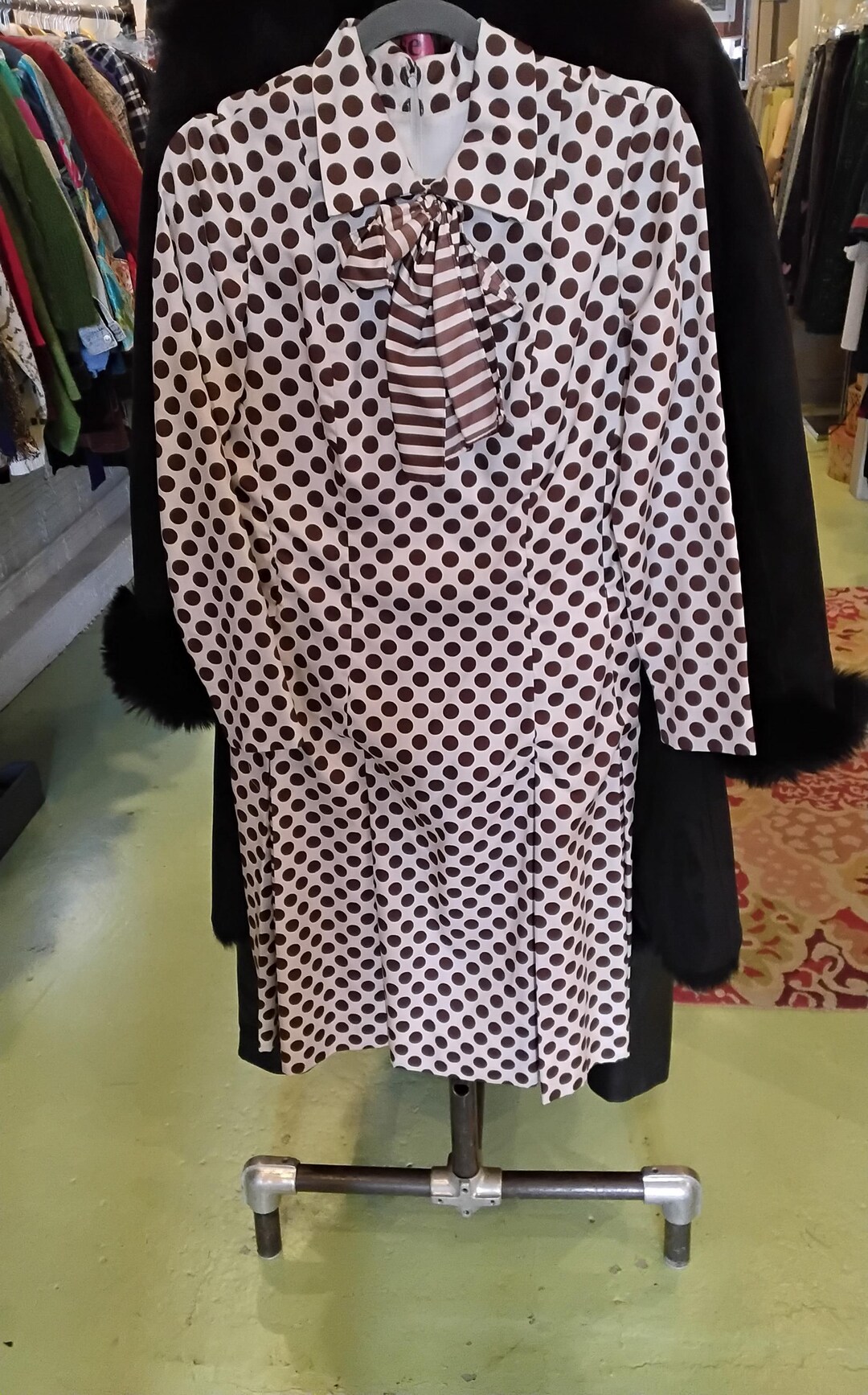 Vintage Helga Brown Pot a Dot Dress With Stripe Tie - Etsy