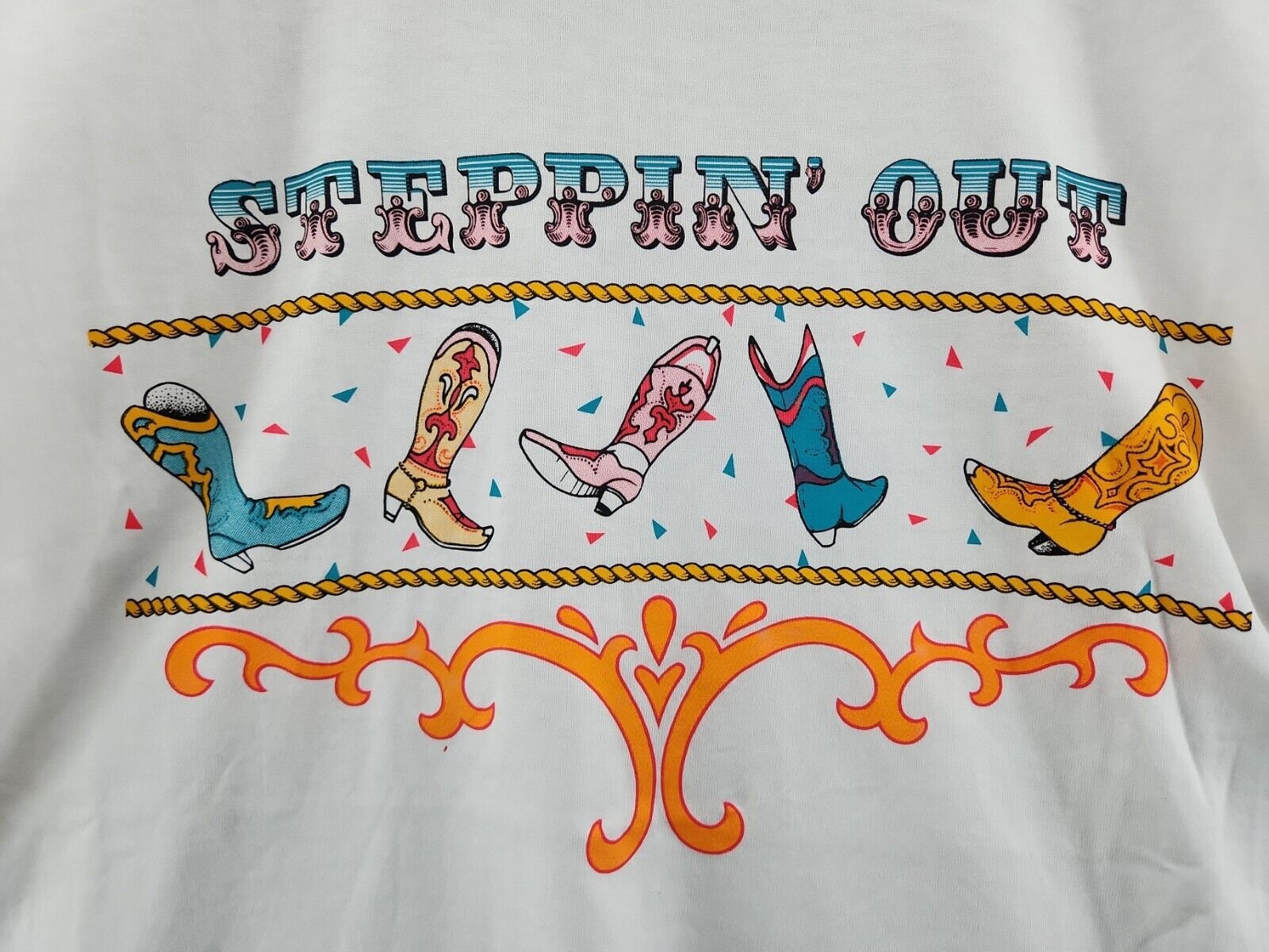 Cowboy Boots Shirt Steppin' Out Line Dance 1980s White 50/50 Tee ...