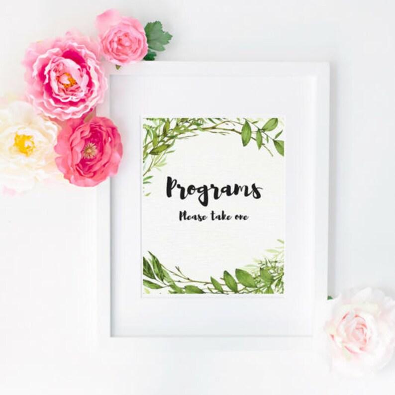 Programs Printable Wedding Sign | Greenery Watercolor | Garden Wedding ...