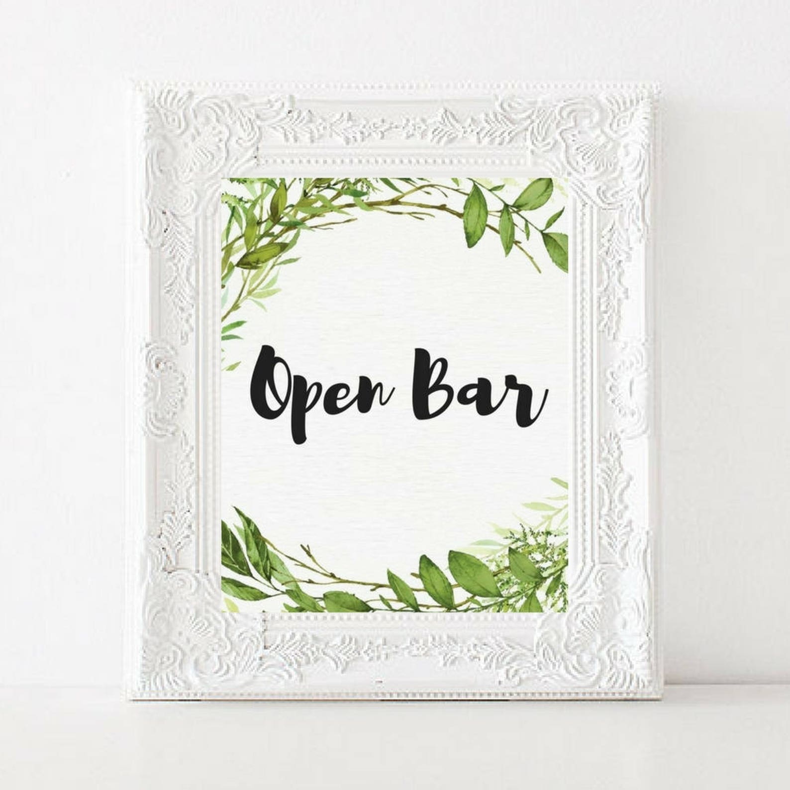 Open Bar Printable Wedding Sign | Greenery Watercolor | Garden Wedding ...