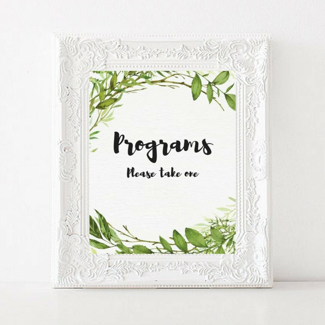 Programs Printable Wedding Sign | Greenery Watercolor | Garden Wedding ...