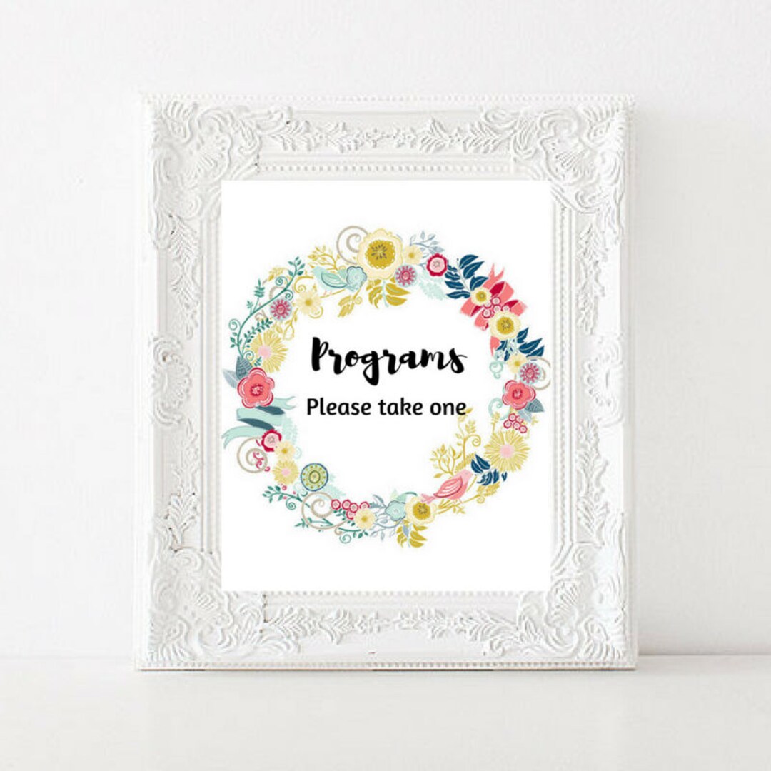 Programs Please Take One Printable Wedding Sign | Vintage Floral Wreath ...