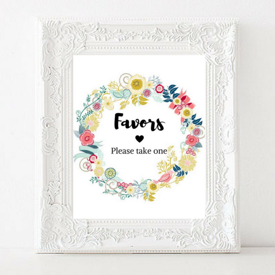 Favors Please Take One Printable Wedding Sign | Vintage Floral Wreath ...