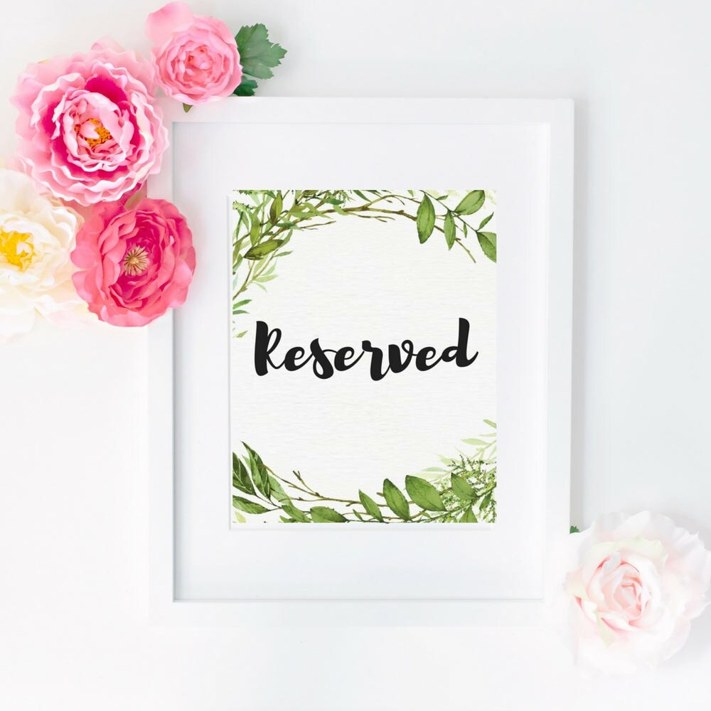 Reserved Printable Wedding Sign | Greenery Watercolor | Garden Wedding ...