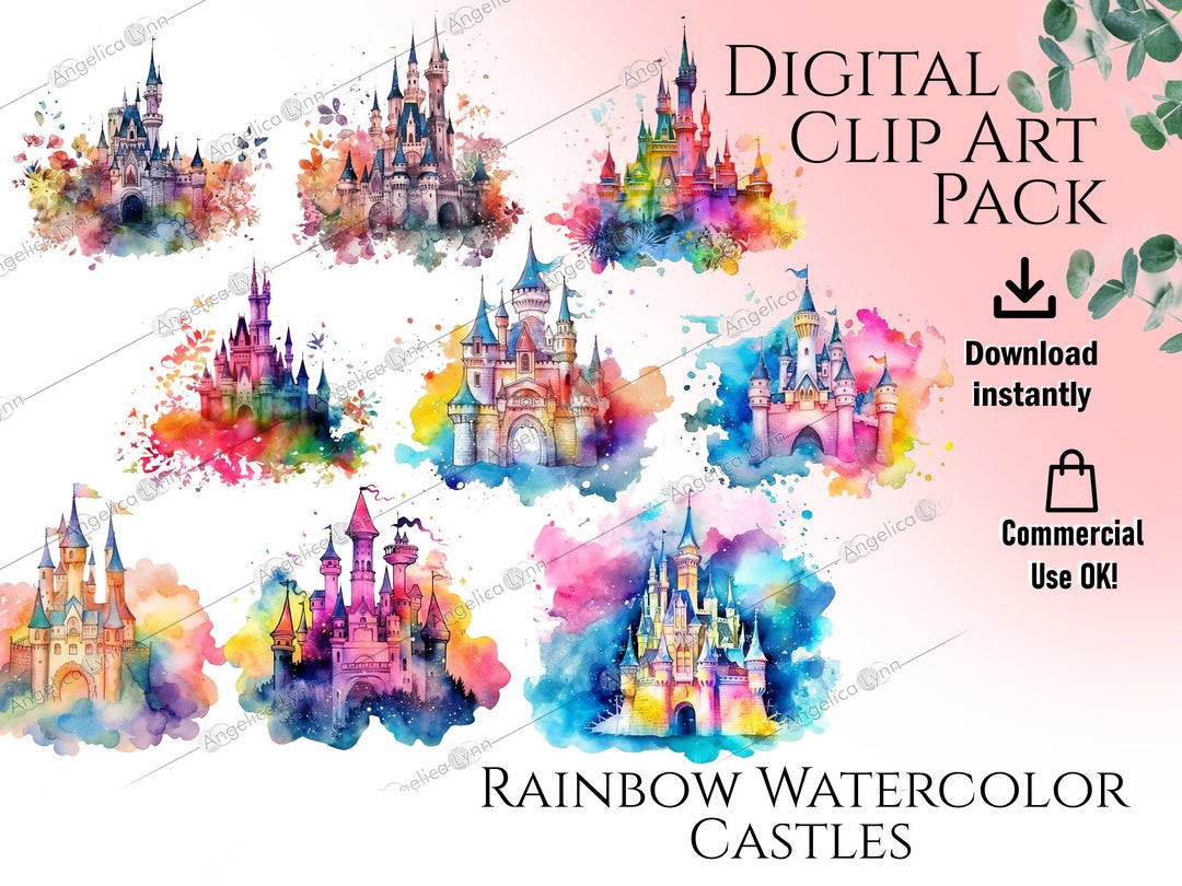 Rainbow Castles Watercolor Clipart Pack Commercial Use Included ...