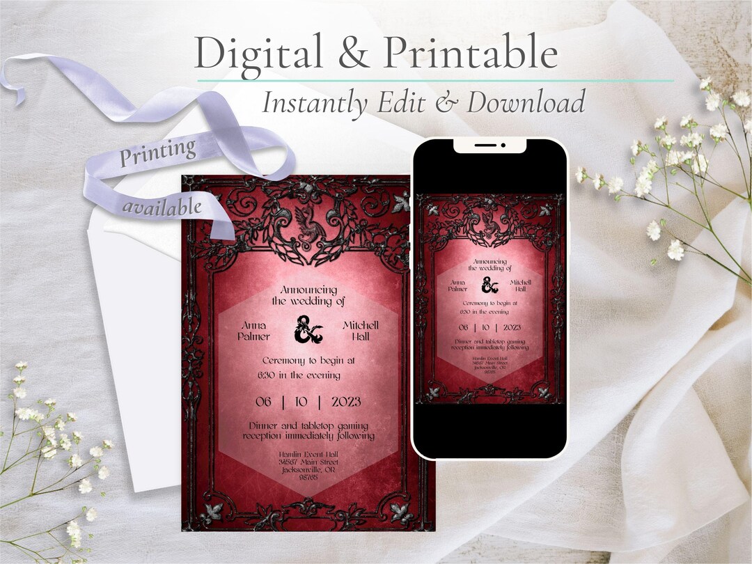 Red Dungeons and Dragons Wedding Invitation (digital or Printable) - Etsy