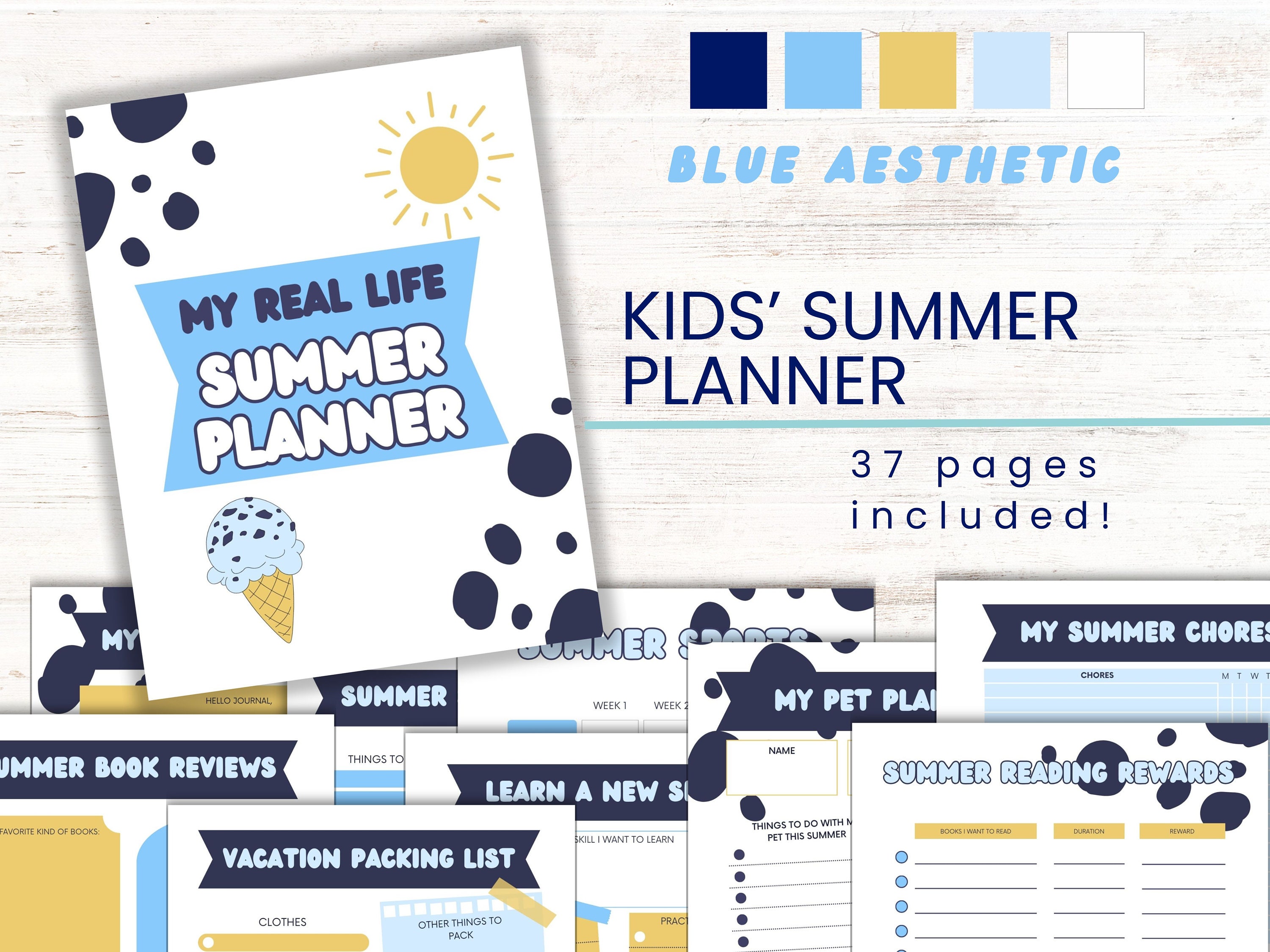 Blue Kids' Summer Planner With Printable Pages | Digital Planner for ...
