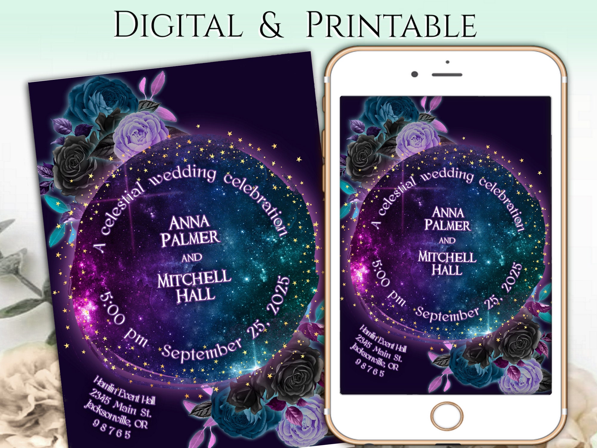 Celestial Love Wedding Invitation Digital or Printable Invitation ...