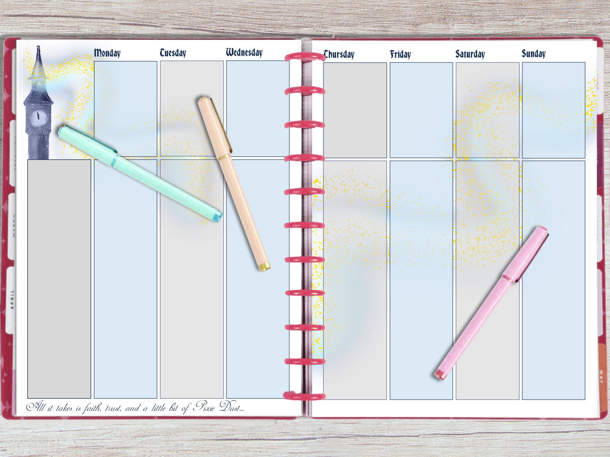 Magical Clock Tower Weekly Planner Pages | Classic Happy Planner ...