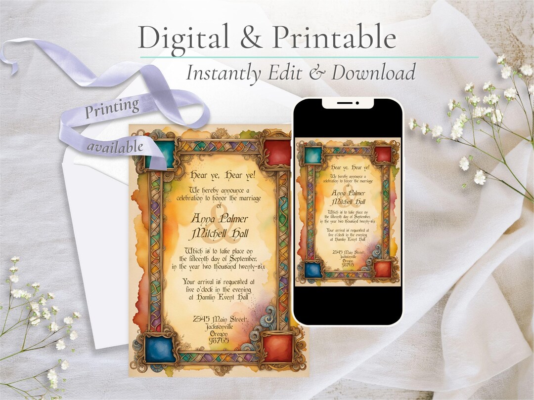 Medieval Wedding Invitation | Digital or Printable Invitation ...