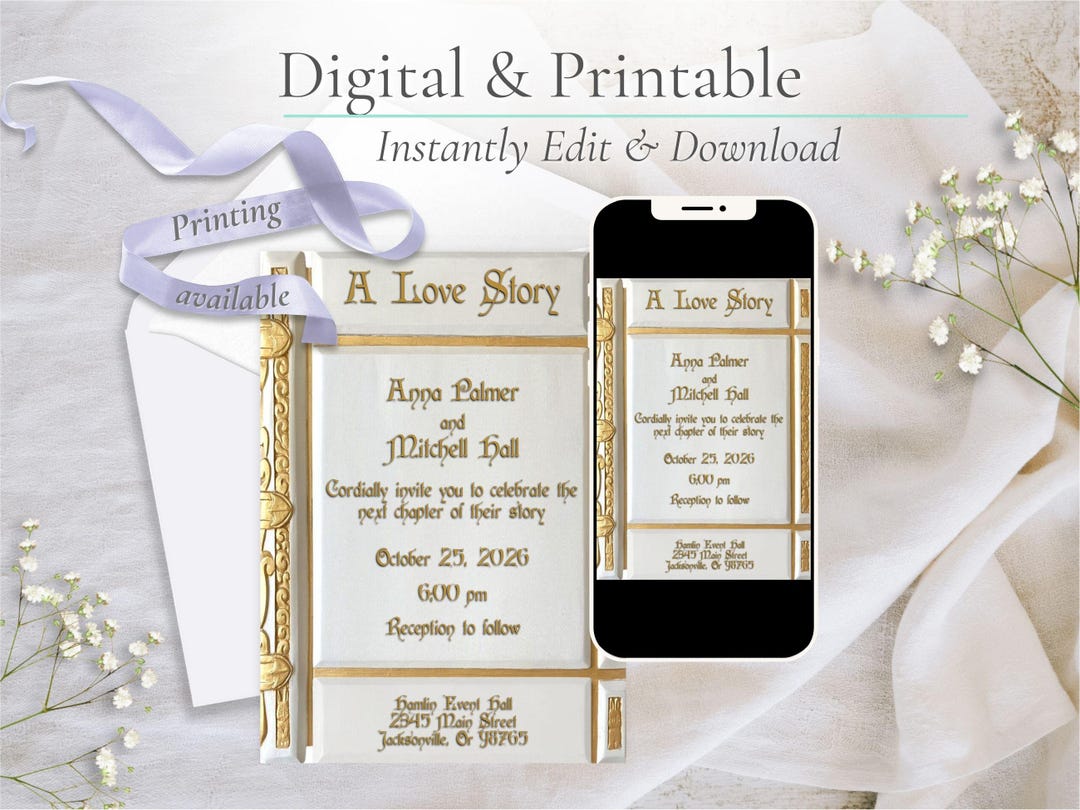 Fairy Tale Book Cover Wedding Invitation | Digital or Printable ...