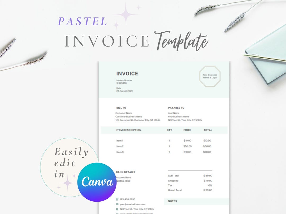 Pastel Invoice Template for Small Business Owners & Service Providers ...