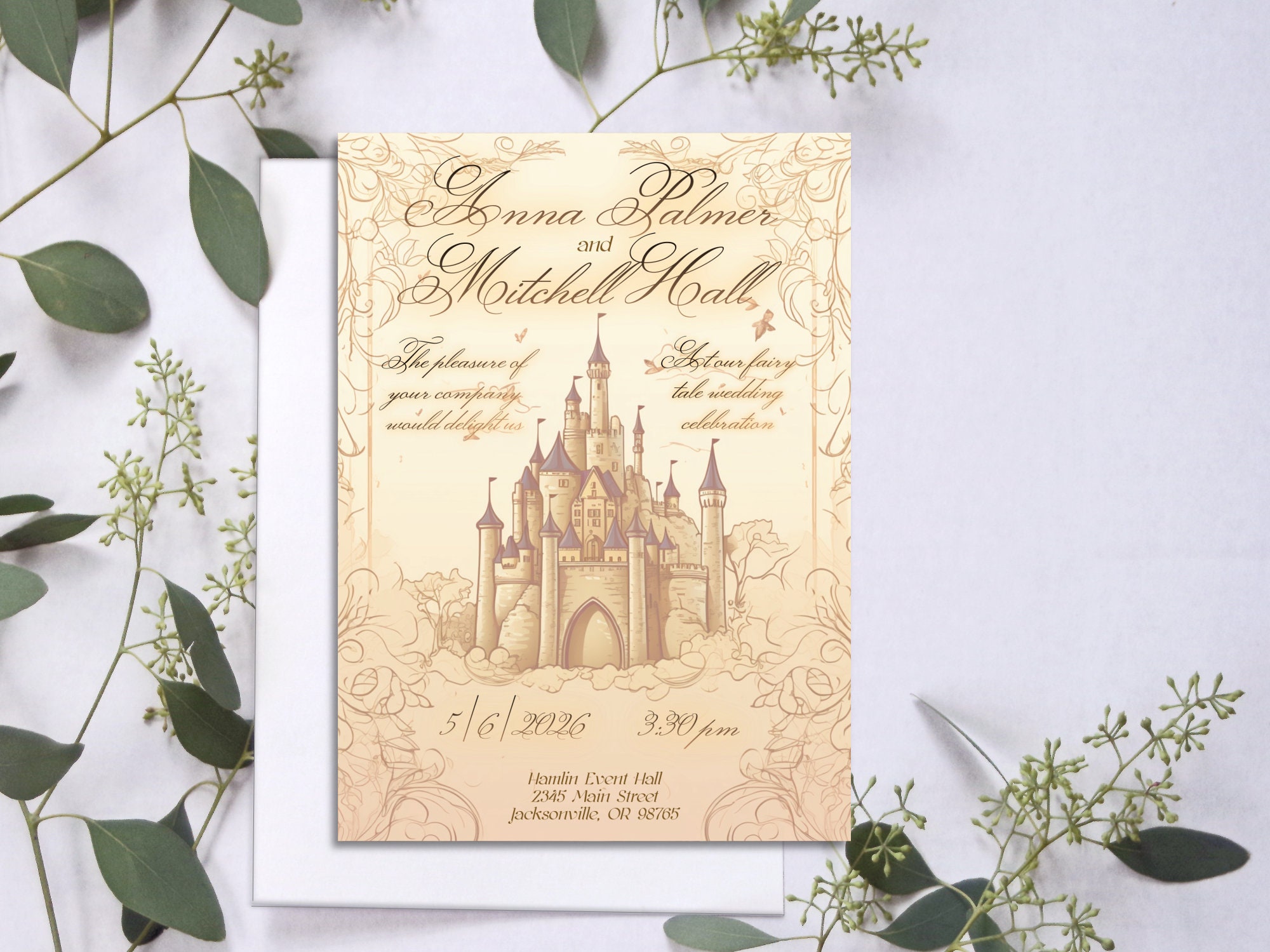 Vintage Castle Wedding Invitation Digital or Printable Invitation Fairy ...
