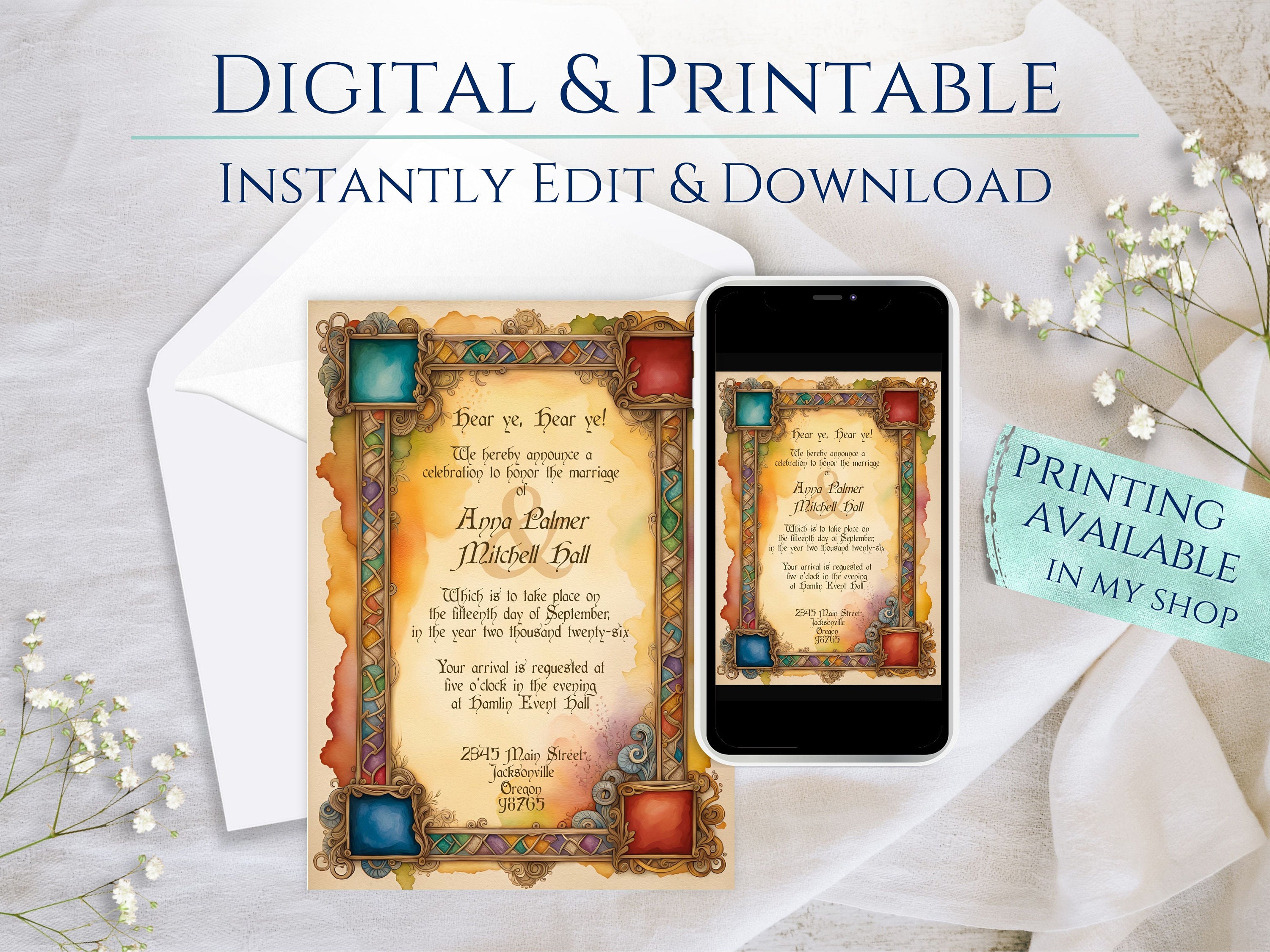 Medieval Wedding Invitation Digital or Printable Invitation Renaissance ...